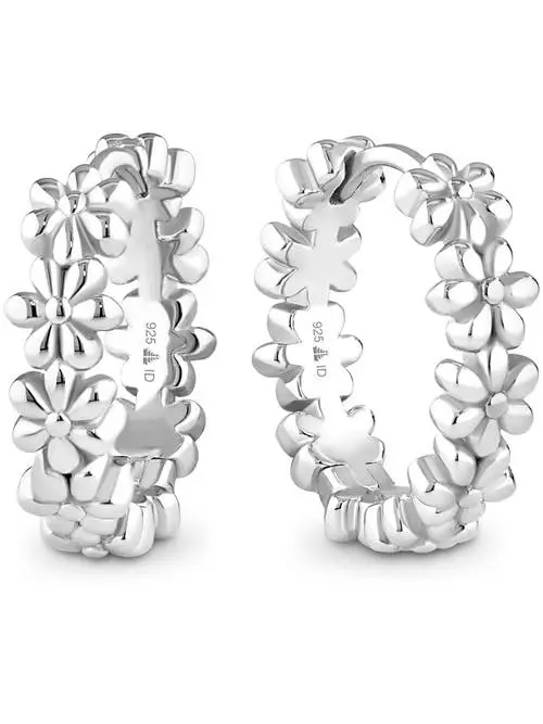 DEVATA Daisy Flower Hoop Earrings - Silver
