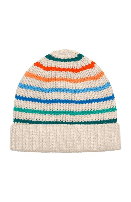 PRIMARY Baby Rainbow Stripe Beanie - Heather Sand Multi Stripe
