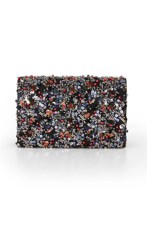 Badgley Mischka Aurora Beaded Mini Trapezoid Clutch - Black