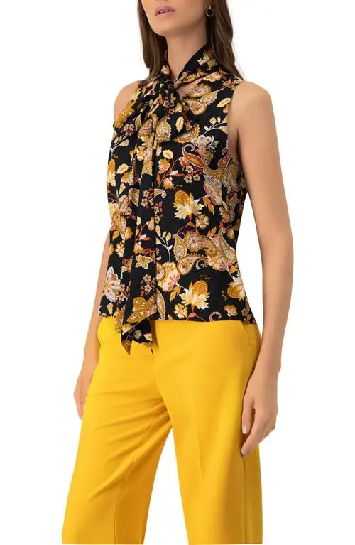 IVONNE Printed V-neck Sleeveless Blouse With Neck Ties