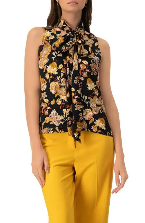 IVONNE Printed V-neck Sleeveless Blouse With Neck Ties