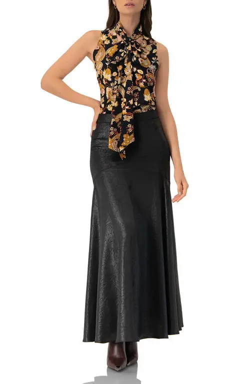 IVONNE Printed V-neck Sleeveless Blouse With Neck Ties