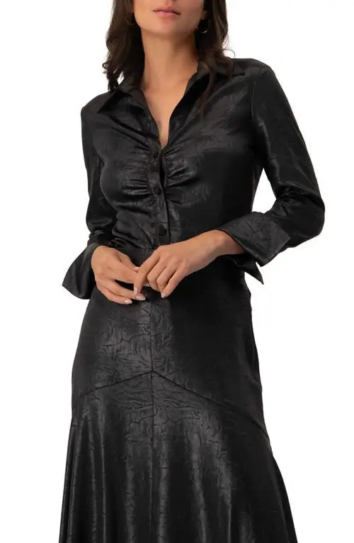 IVONNE Long Sleeve Faux Leather Shirt