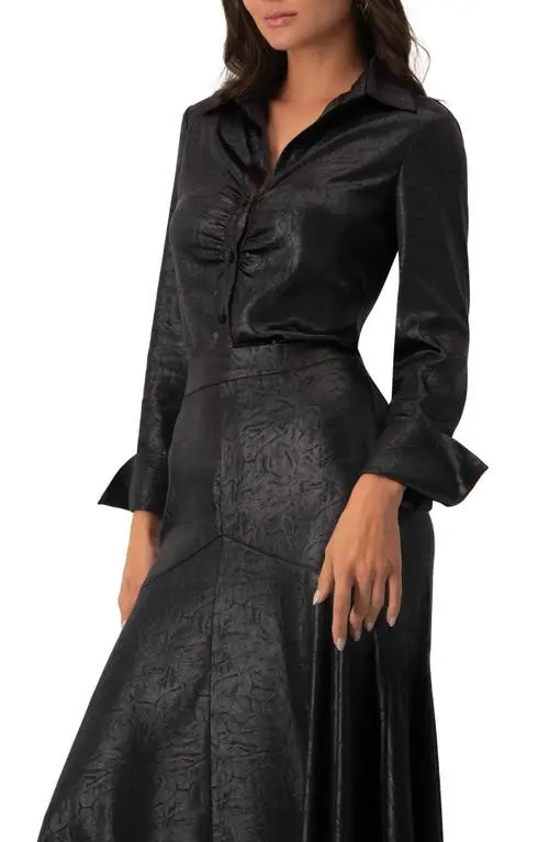 IVONNE Long Sleeve Faux Leather Shirt