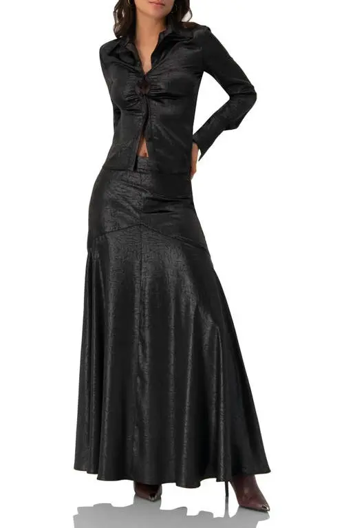 IVONNE Long Sleeve Faux Leather Shirt