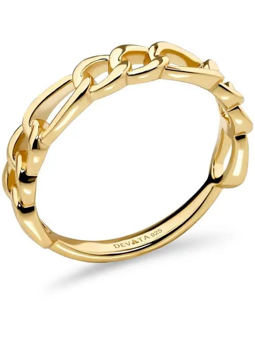 DEVATA Figaro Link Ring In Gold Plated Sterling Silver
