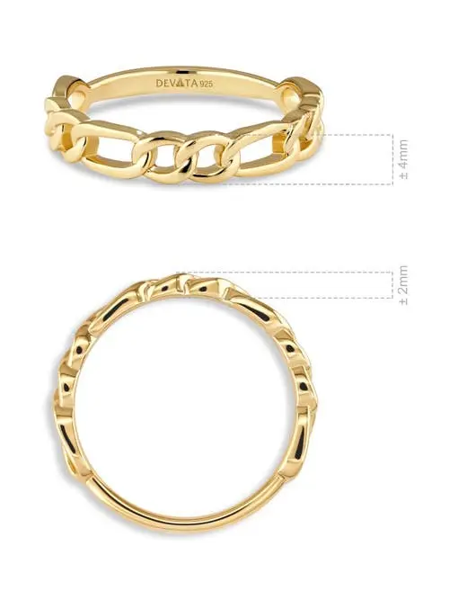 DEVATA Figaro Link Ring In Gold Plated Sterling Silver