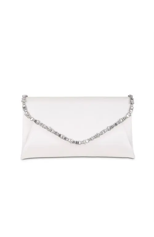 Badgley Mischka Mika Mix Crystal Neckline Envelope Clutch - White