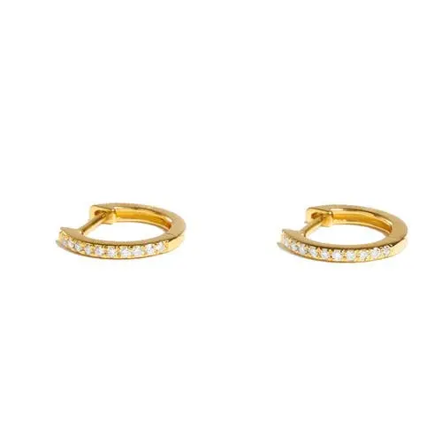 ZARUX Diamond Pavé Huggie Hoop Earrings - Yellow Gold