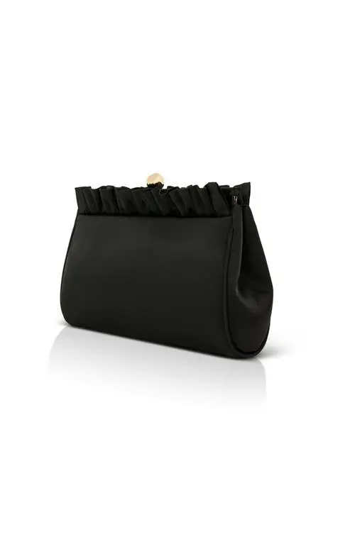 Badgley Mischka Olivia Satin Ruffle Pouch Clutch