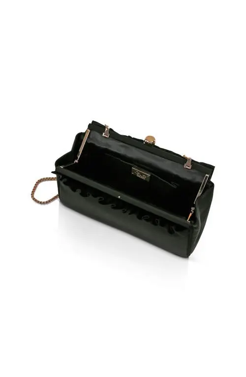 Badgley Mischka Olivia Satin Ruffle Pouch Clutch