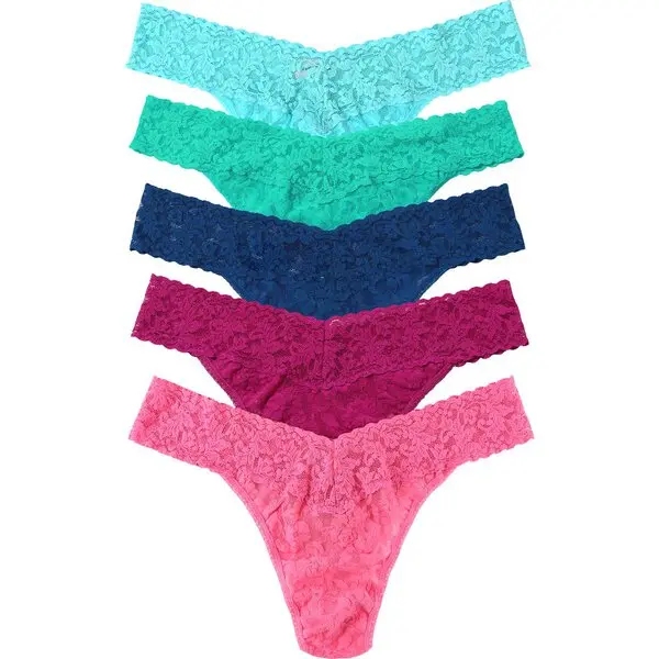 Hanky Panky Holiday Cracker Assorted 5-pack Original Rise Thongs - Aqua/sea/dive/countess/sugar