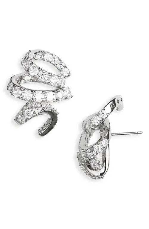 Nadri Ribbon Stud Earrings - Rhodium