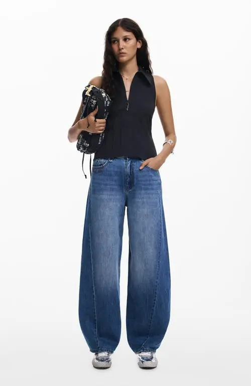 Desigual High-rise Barrel Leg Jeans - Medium Blue