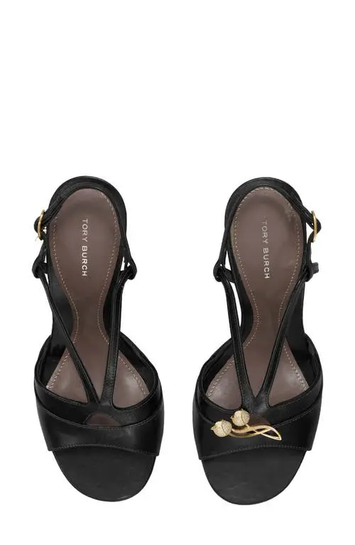 Tory Burch Twisted Heel T-strap Sandals - Black