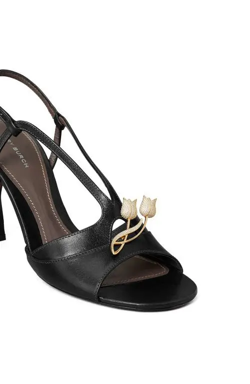 Tory Burch Twisted Heel T-strap Sandals - Black