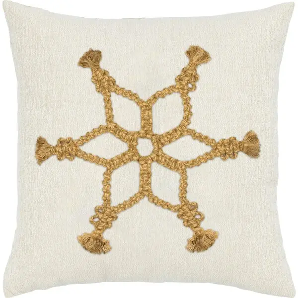 ELAINE SMITH Snowflake Indoor & Outdoor Woven Accent Holiday Pillow - Gold