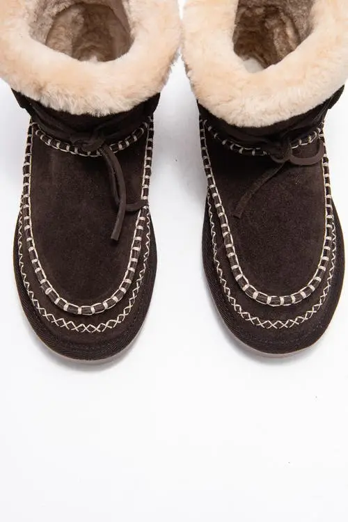 FOREVER & ALWAYS SHOES Jorel Leather Fur Lined Ankle Boot - Brown Suede Leather