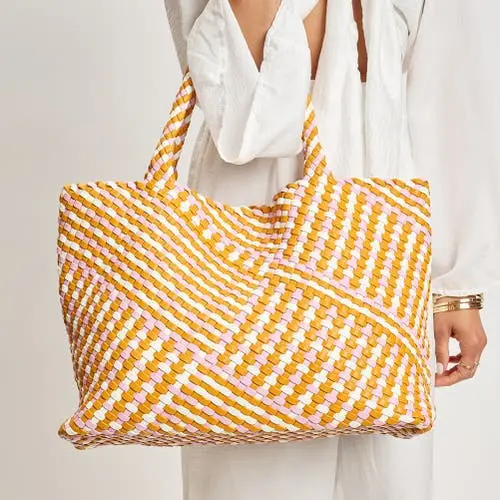 MODA LUXE Vegan Leather Woven Tote - Multi
