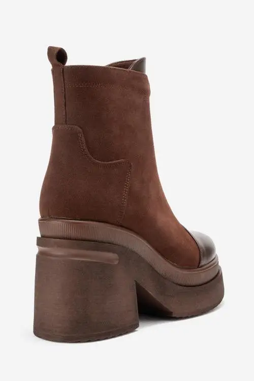 PROLOGUE SHOES Ardenne Platform Zip Up Boots - Brown Suede Faux Leather
