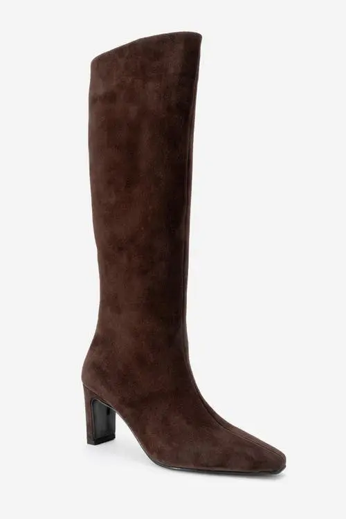 FOREVER & ALWAYS SHOES Velencia Leather Knee High Boots - Brown Suede Leather