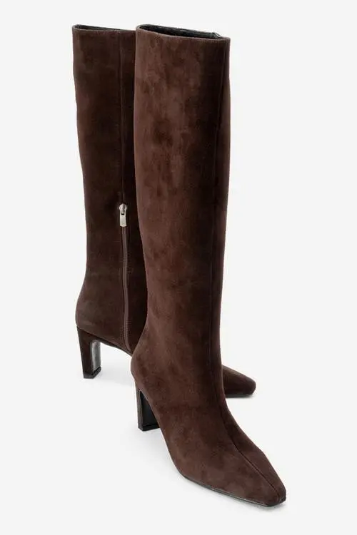 FOREVER & ALWAYS SHOES Velencia Leather Knee High Boots - Brown Suede Leather