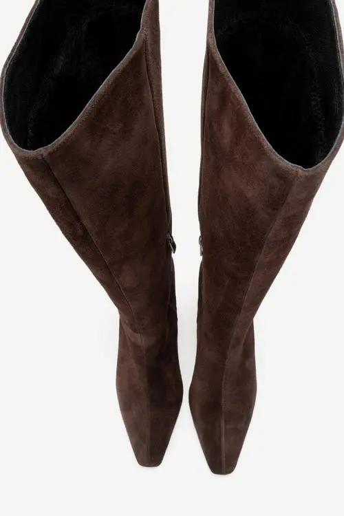 FOREVER & ALWAYS SHOES Velencia Leather Knee High Boots - Brown Suede Leather