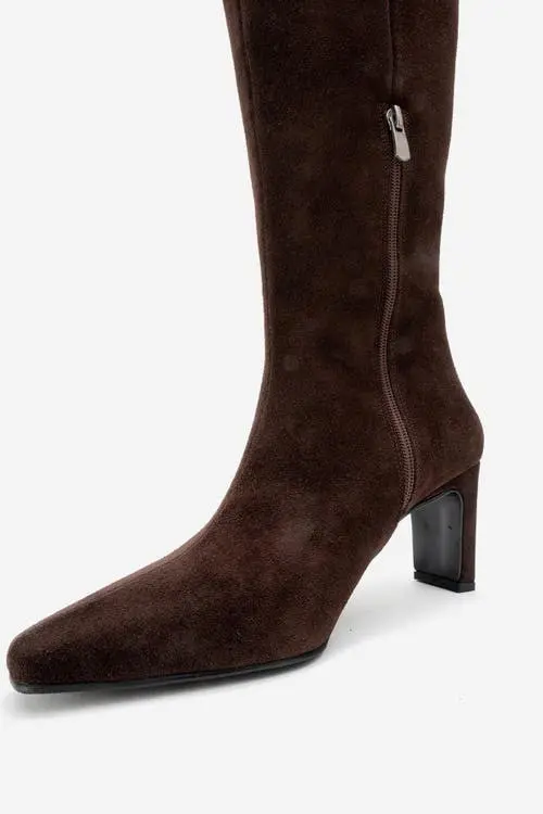 FOREVER & ALWAYS SHOES Velencia Leather Knee High Boots - Brown Suede Leather