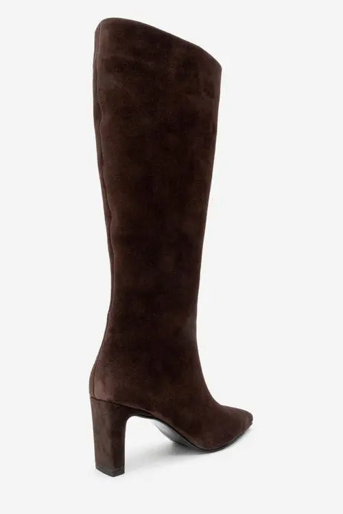 FOREVER & ALWAYS SHOES Velencia Leather Knee High Boots - Brown Suede Leather