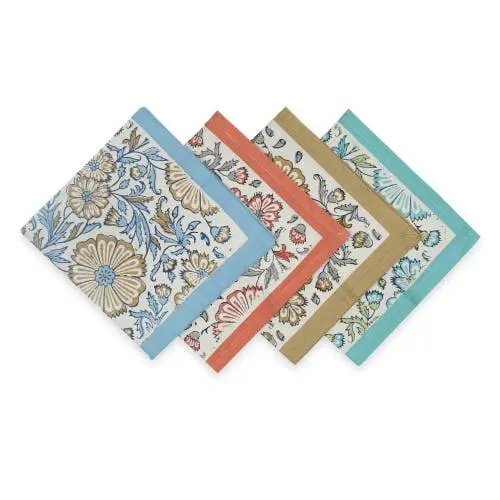 SUSTAINABLE THREADS Streamline Hand Block Printed Napkinsset Of 4 - Bloom Reverie
