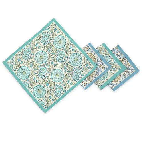 SUSTAINABLE THREADS Streamline Hand Block Printed Napkinsset Of 4 - Bloom Waters