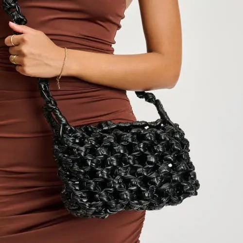 MODA LUXE Braided Woven Crossbody - Black