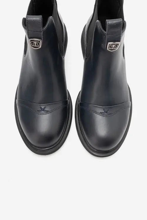 FOREVER & ALWAYS SHOES Leather Buckled Chelsea Boot - Navy Leather