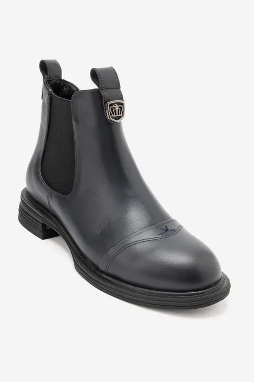 FOREVER & ALWAYS SHOES Leather Buckled Chelsea Boot - Navy Leather