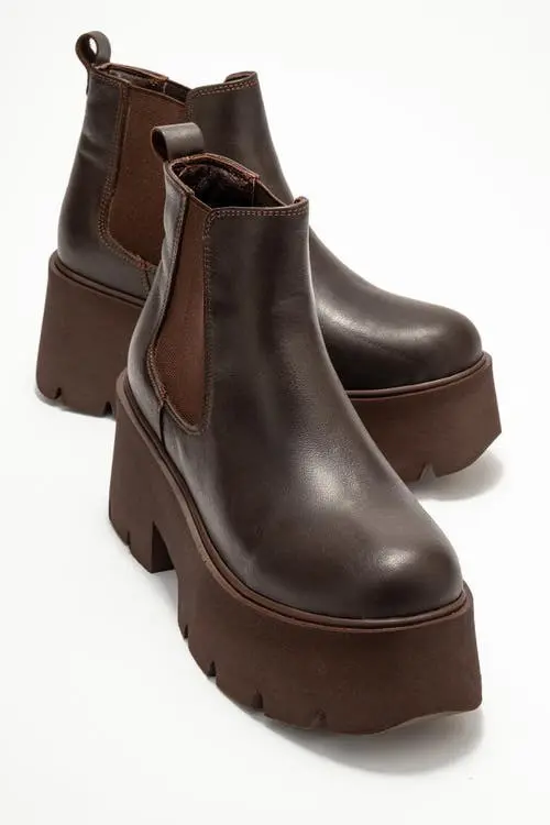 FOREVER & ALWAYS SHOES Leather Platform Chelsea Boots - Brown Leather