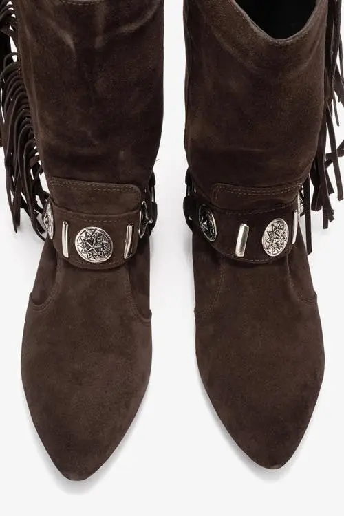 FOREVER & ALWAYS SHOES Selora Leather Buckle Western Boots - Brown Suede Leather