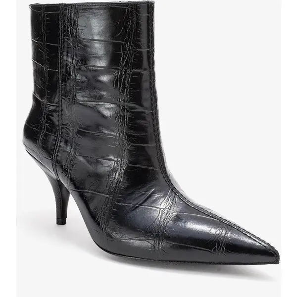 PROLOGUE SHOES Brivelle Pointed Toe Boot - Black Print Faux Leather