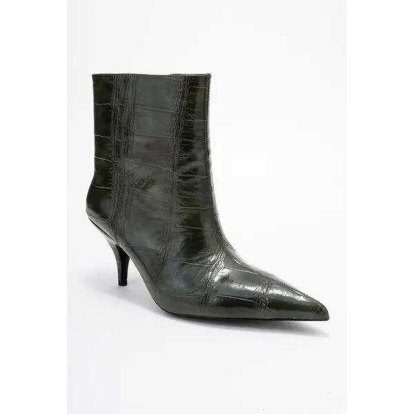 PROLOGUE SHOES Brivelle Pointed Toe Boot - Green Print Faux Leather
