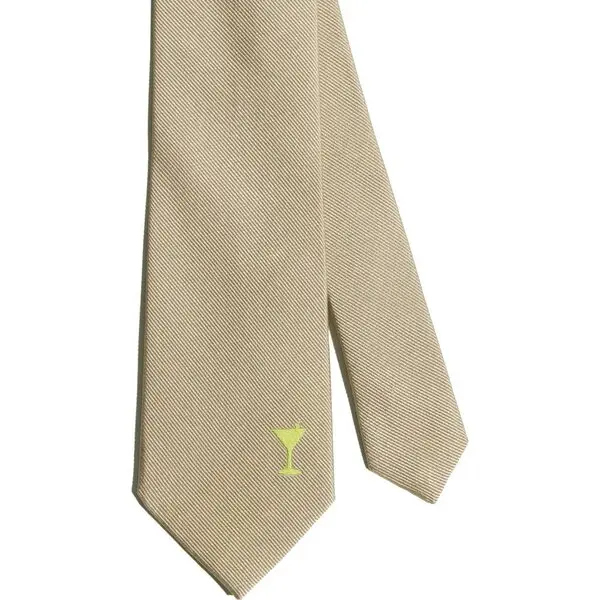 LOST PATTERN Silk Tie With Embroidery - Khaki