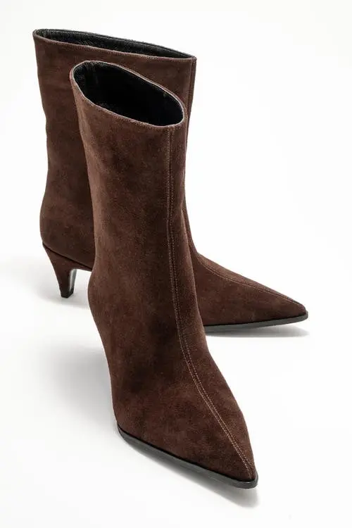 FOREVER & ALWAYS SHOES Aleo Leather Pointed Toe Boots - Brown Suede Leather