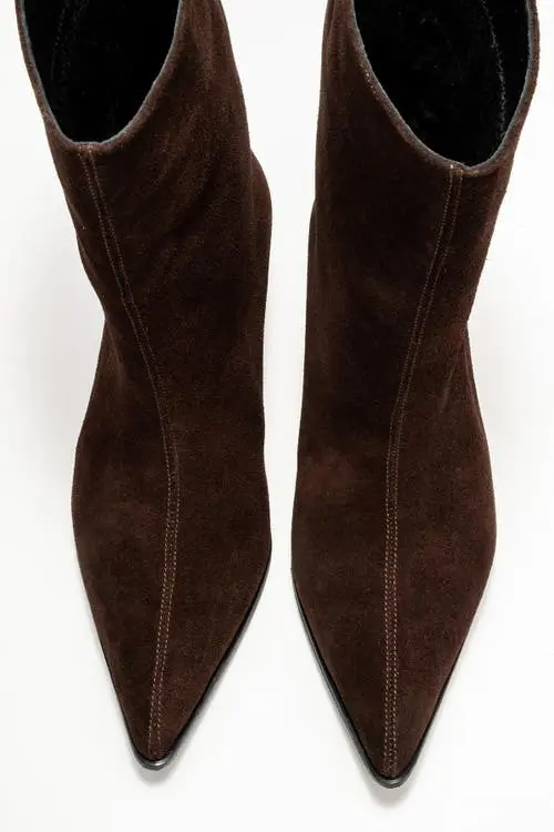 FOREVER & ALWAYS SHOES Aleo Leather Pointed Toe Boots - Brown Suede Leather