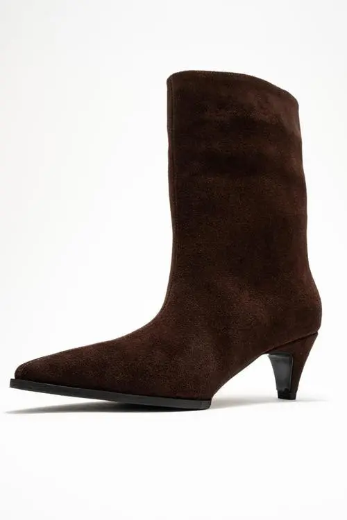 FOREVER & ALWAYS SHOES Aleo Leather Pointed Toe Boots - Brown Suede Leather
