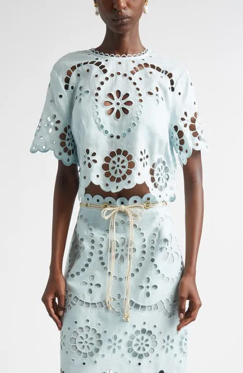 Zimmermann Awaken Embroidered Linen Crop Top - Mint