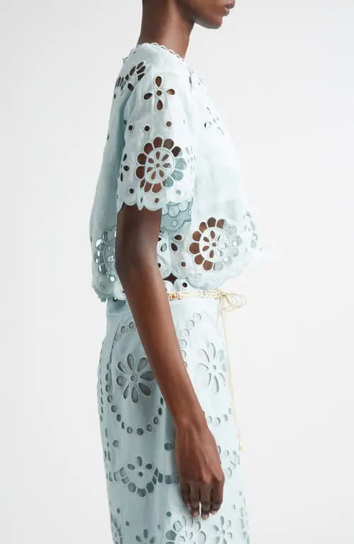 Zimmermann Awaken Embroidered Linen Crop Top - Mint
