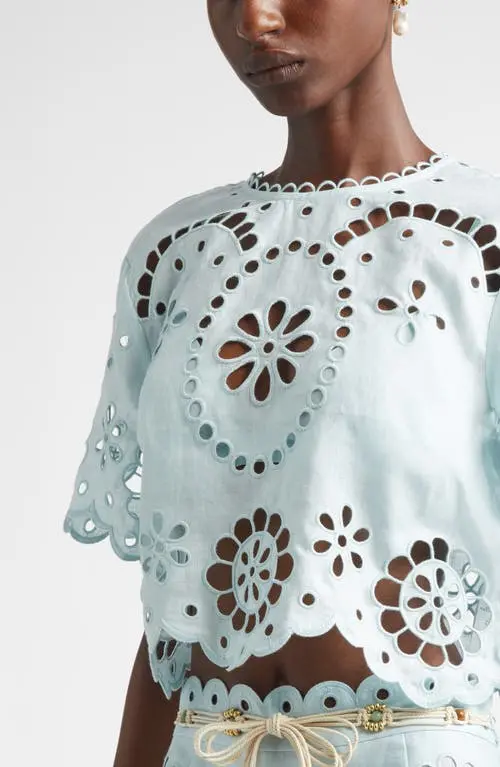 Zimmermann Awaken Embroidered Linen Crop Top - Mint