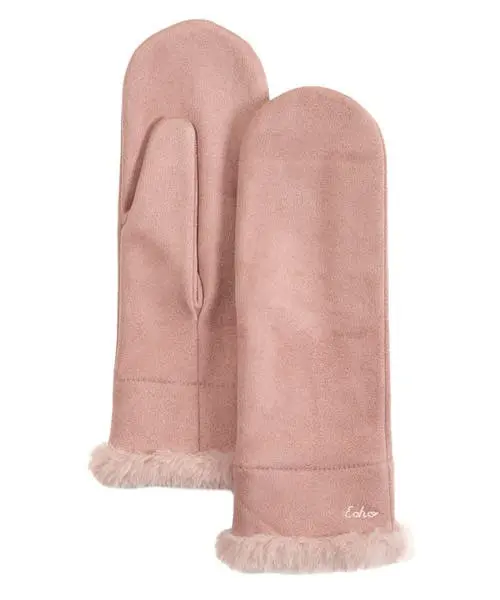 Echo Stretch Suede Mittens - Powder Pink