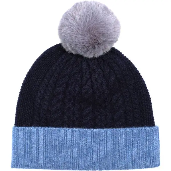 Echo Color Block Cable Knit Beanie - Navy
