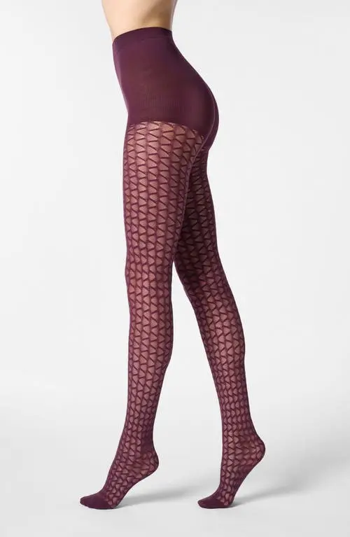 Oroblu Graphic Wave Patterned Tights - Plum