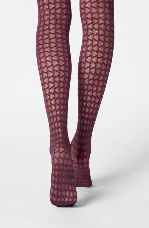 Oroblu Graphic Wave Patterned Tights - Plum