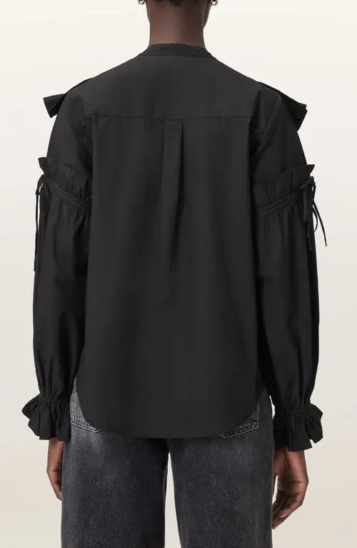 ALLSAINTS Lulu Ruffle Ruched Cotton Shirt - Black